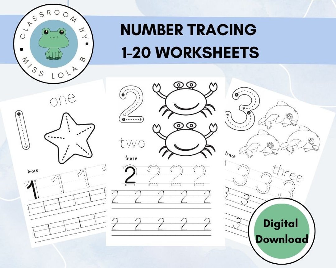 Number Tracing 1-20 Worksheet Sea Creature Theme Number - Etsy