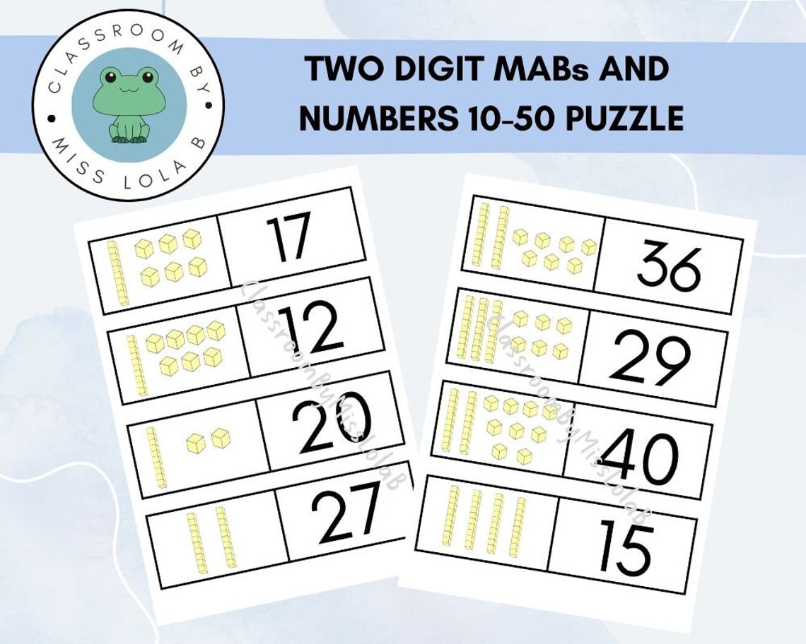 Two Digit MAB and Numbers 10-50 Puzzle, Printable, Game, Puzzle, Grade ...