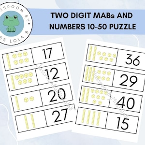 Two Digit MAB and Numbers 10-50 Puzzle, Printable, Game, Puzzle, Grade ...