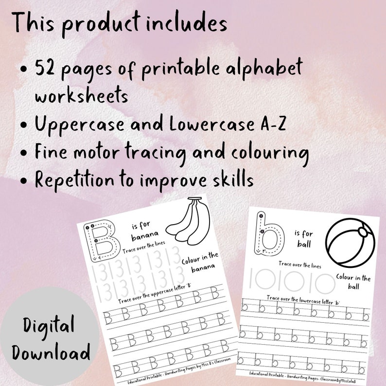 Alphabet Tracing A-Z Handwriting Practice Uppercase and - Etsy