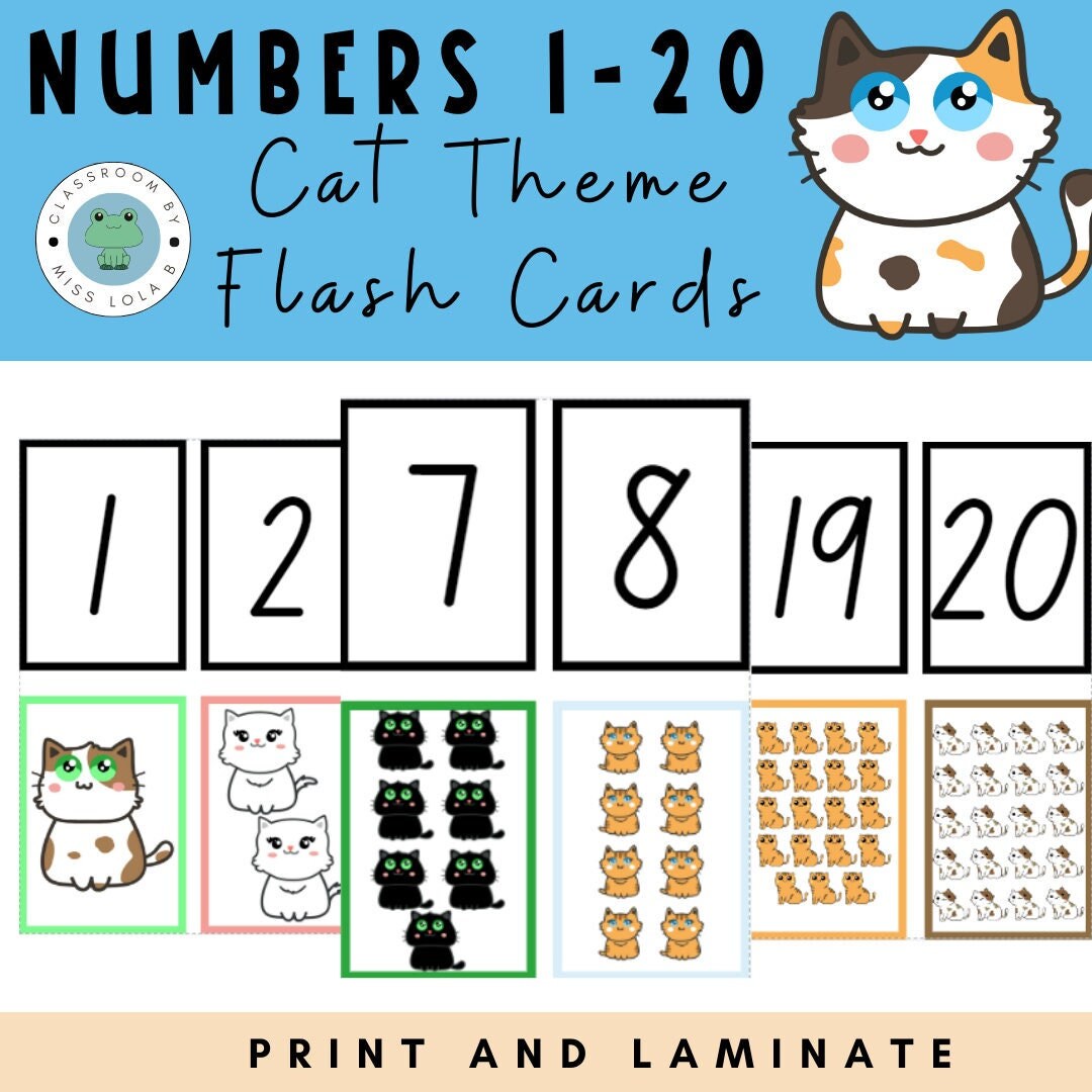 Memory Game - Numbers 1-20 - Cat Theme, Printable, Kindergarten, Prep ...