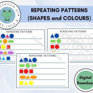 Repeating Patterns Worksheets, Printable, Shapes, Colours, Kindergarten ...
