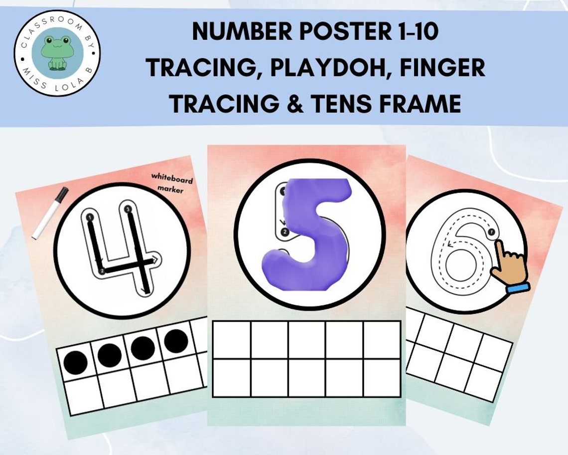 Number Posters 1-10, Tracing, Make It, Finger Tracing, Tens Frame ...