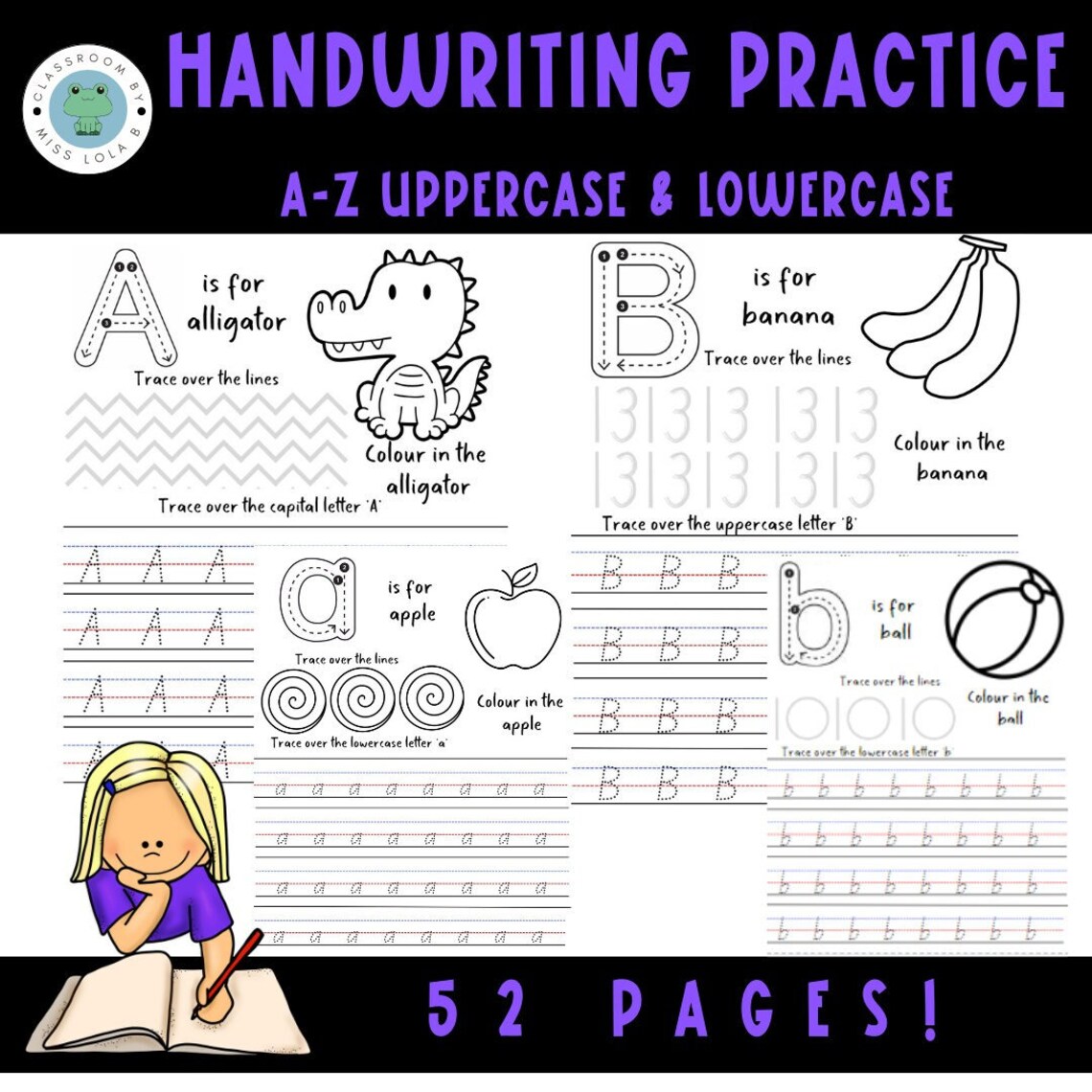 Alphabet Tracing A-Z, Handwriting Practice, Uppercase and Lowercase ...