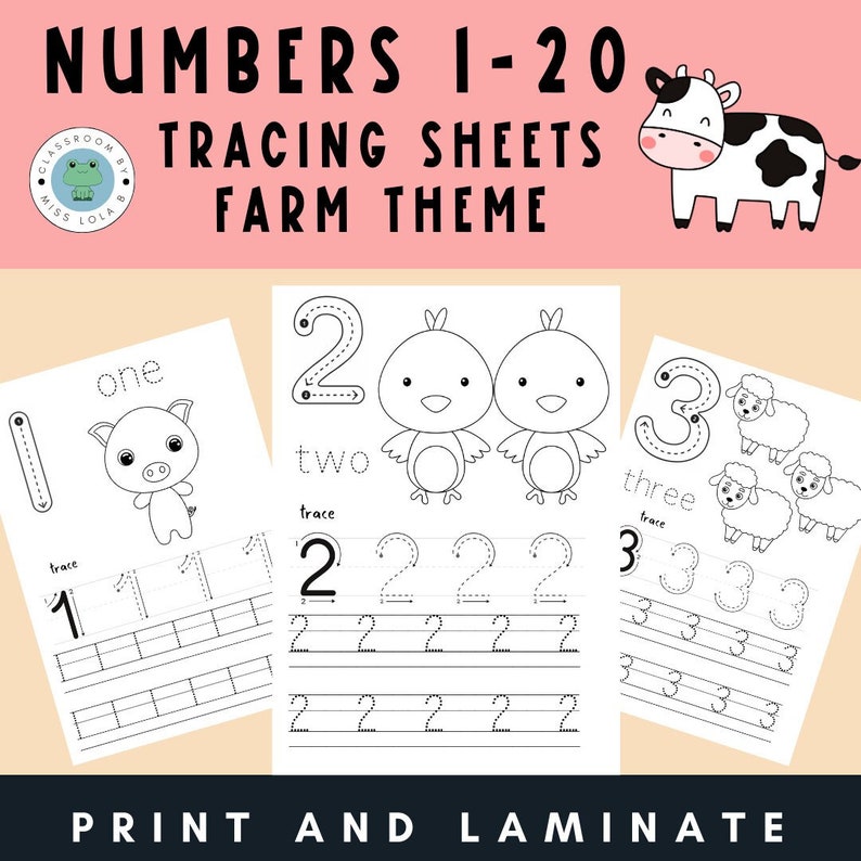 Numbers 1-20 Tracing farm Theme - Etsy