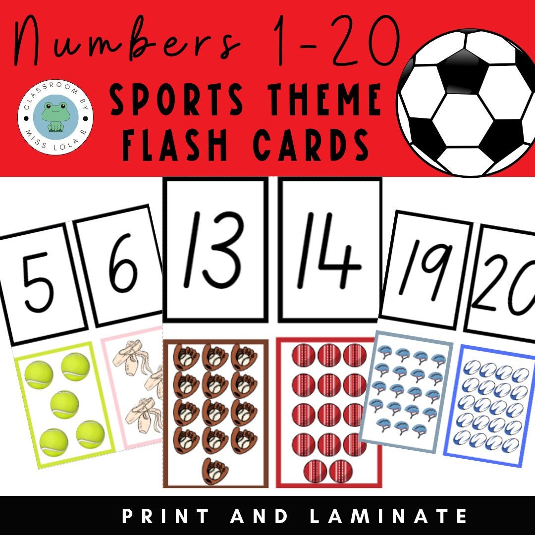 Memory Game - Numbers 1-20 - Sports Theme, Printable, Kindergarten ...