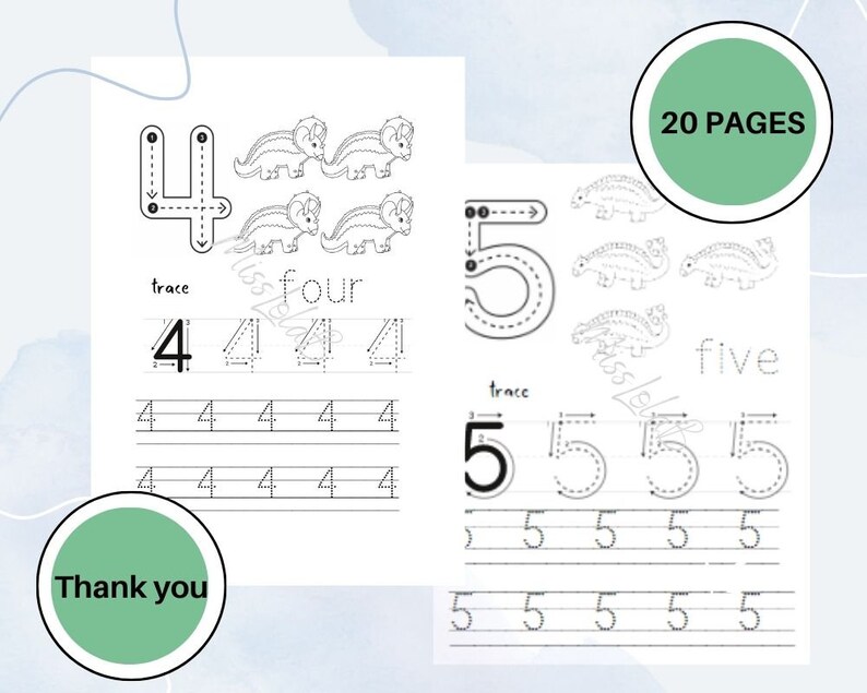 Number Tracing 1-20 Worksheet Dinosaur Theme Number Writing - Etsy