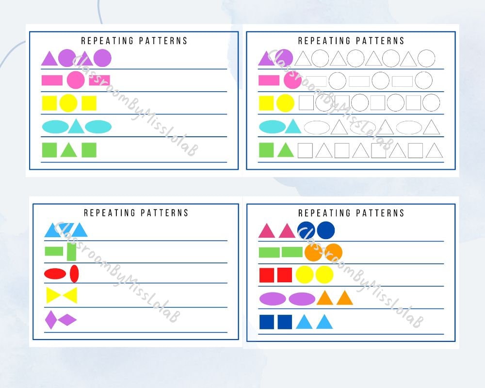 Repeating Patterns Worksheets, Printable, Shapes, Colours, Kindergarten ...