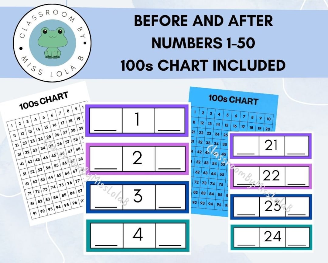 Before and After Numbers 1-50, Number Sequencing, Counting, Prep, Grade ...