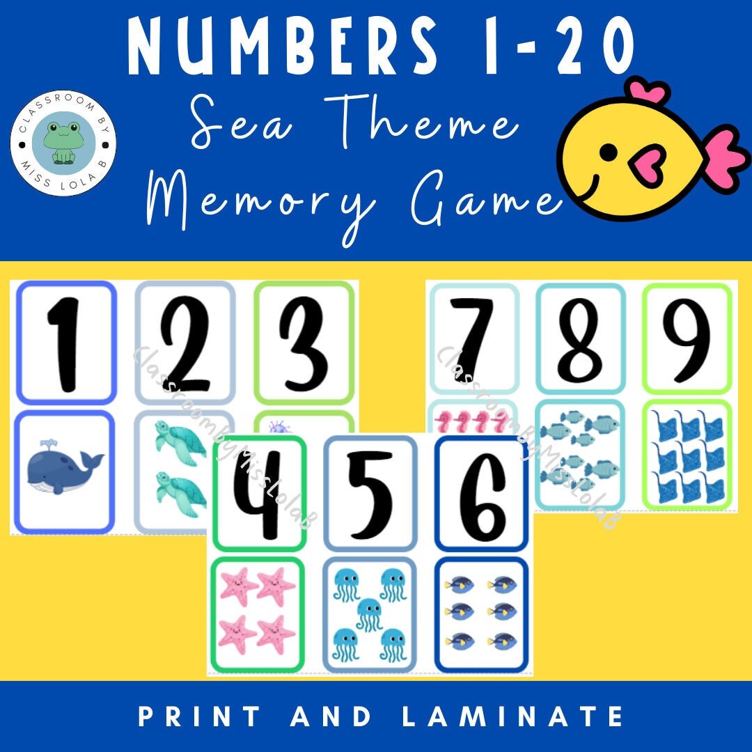 Memory Game, Numbers 1-20, Sea Theme, Printable, Kindergarten, Prep - Etsy
