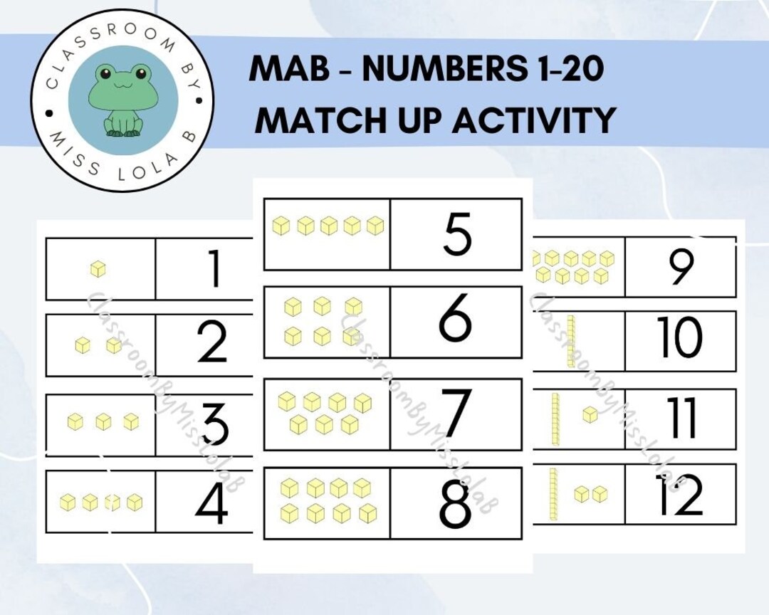 MAB and Numbers 1-20 Matching up Activity, Place Value, Printable ...