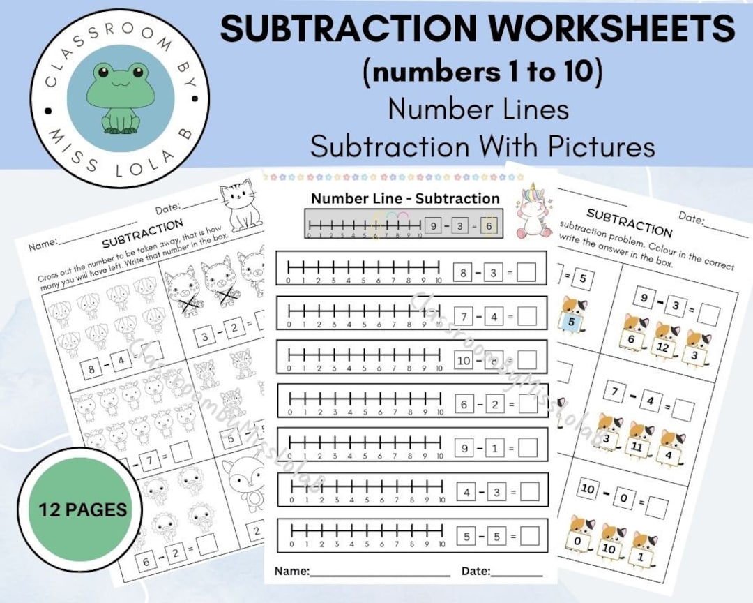 Subtraction Worksheets, Number Line, Simple Subtraction With Pictures ...