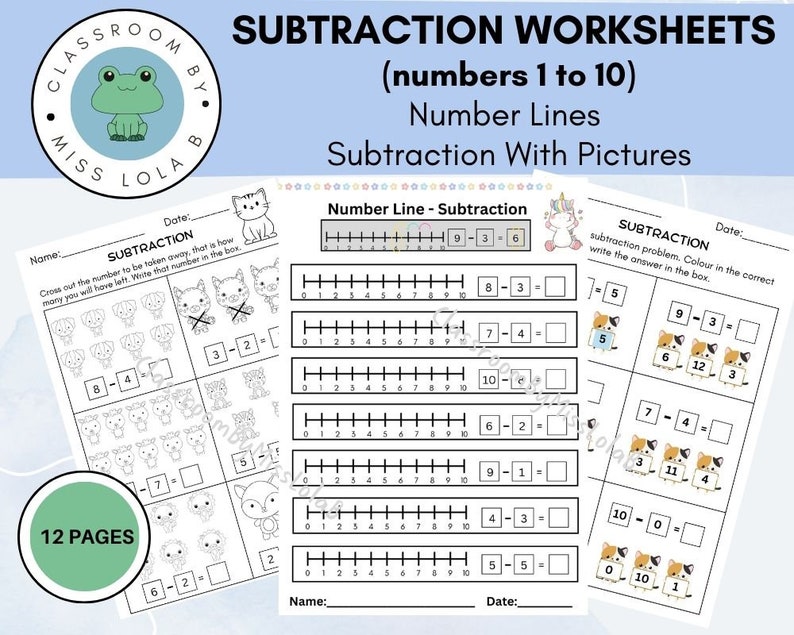 Subtraction Worksheets, Number Line, Simple Subtraction With Pictures ...