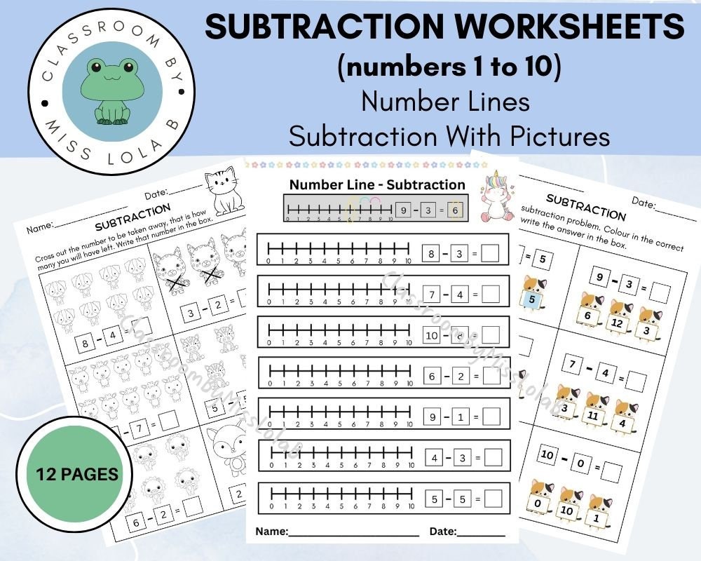 Subtraction Worksheets, Number Line, Simple Subtraction With Pictures ...