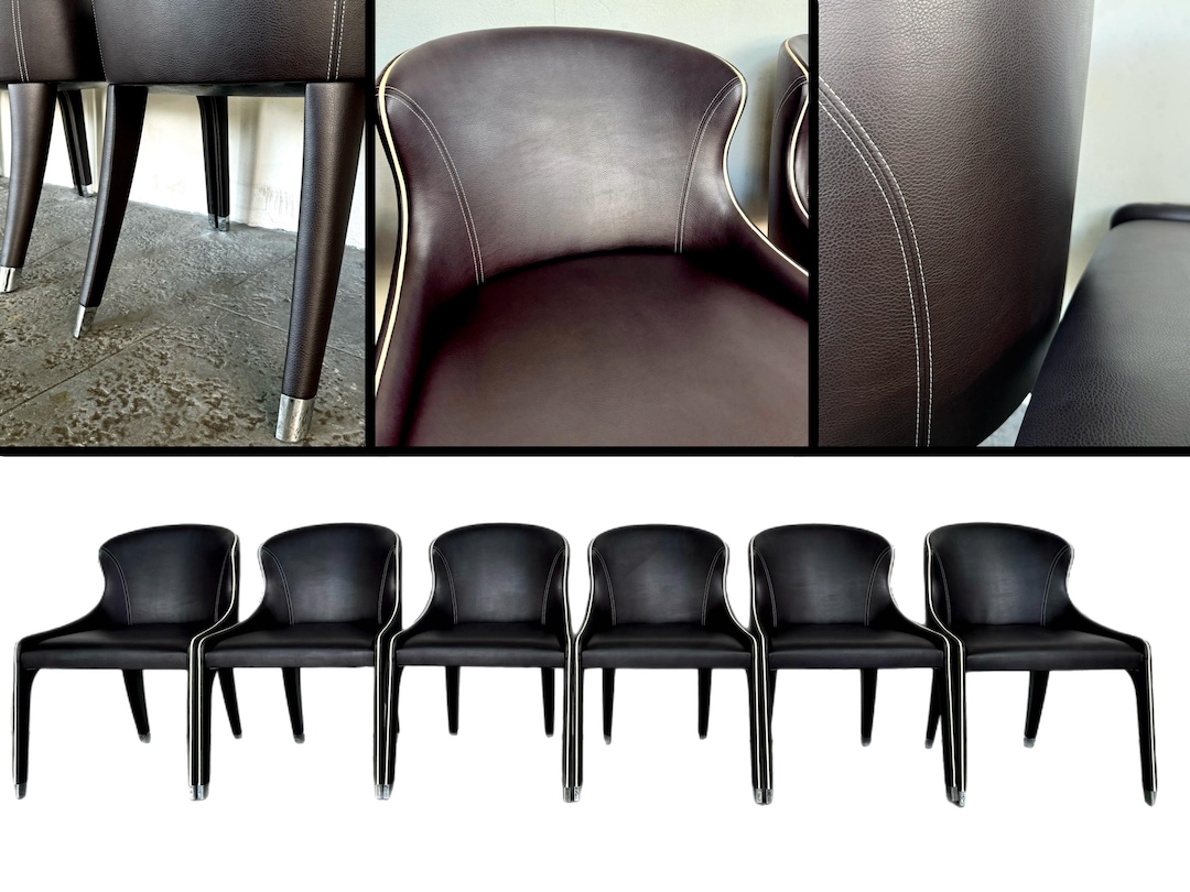 Set of 6 Roche Bobois Steeple Chairs in Black Coffee Leather - Etsy