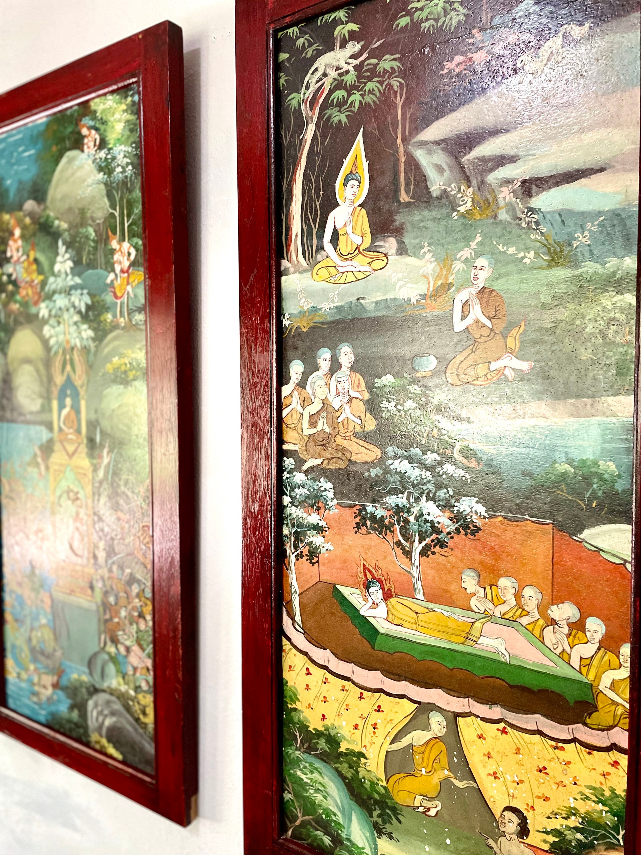 VINTAGE Forest Buddha Scene Painting on Wood (PAIR). - Etsy