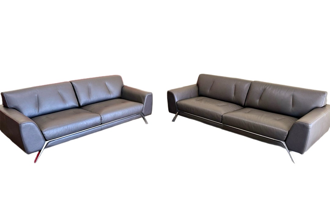 Set of Two 2 Roche Bobois Grey Leather Script Sofas - Etsy