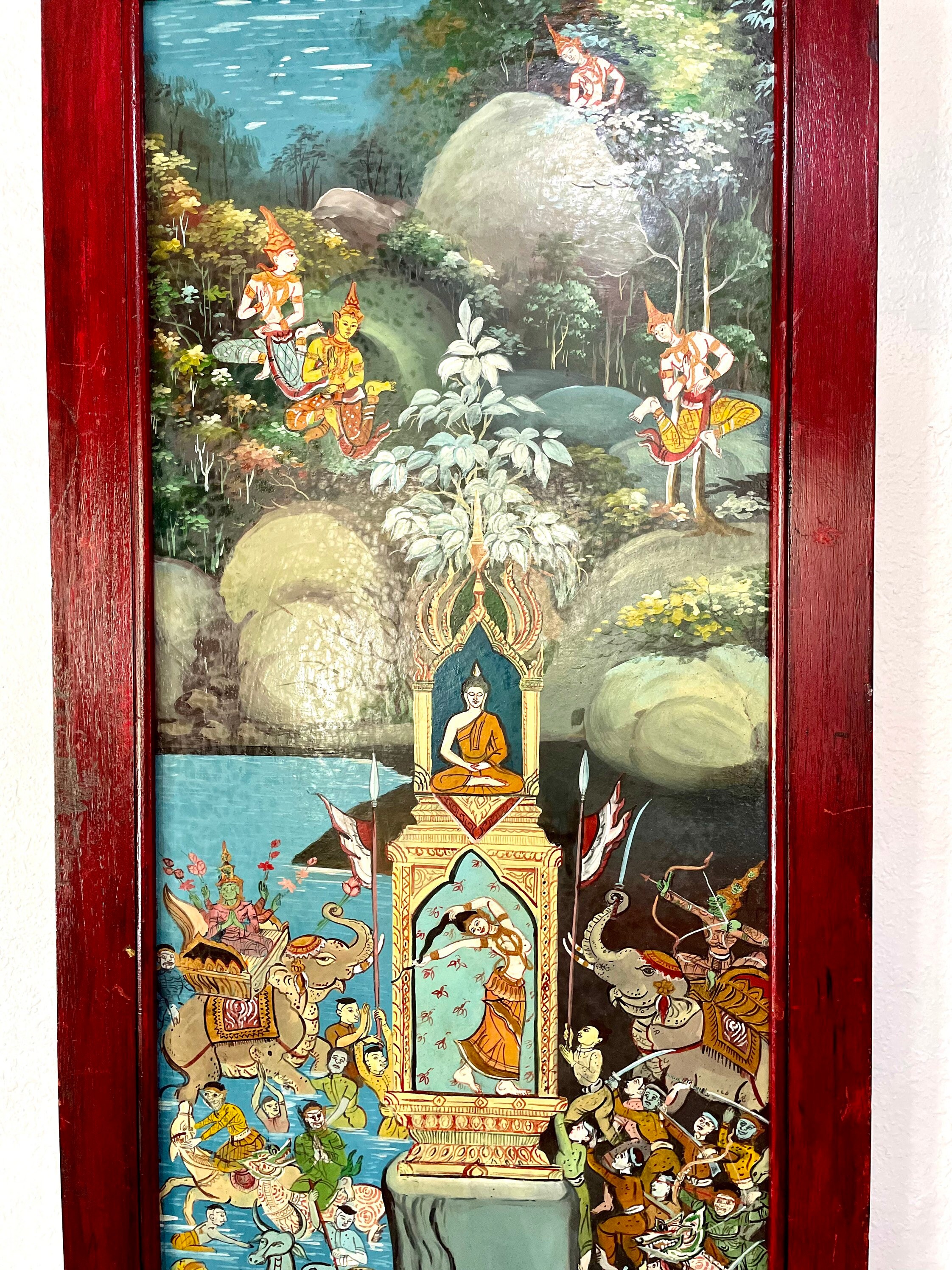 VINTAGE Forest Buddha Scene Painting on Wood (PAIR). - Etsy