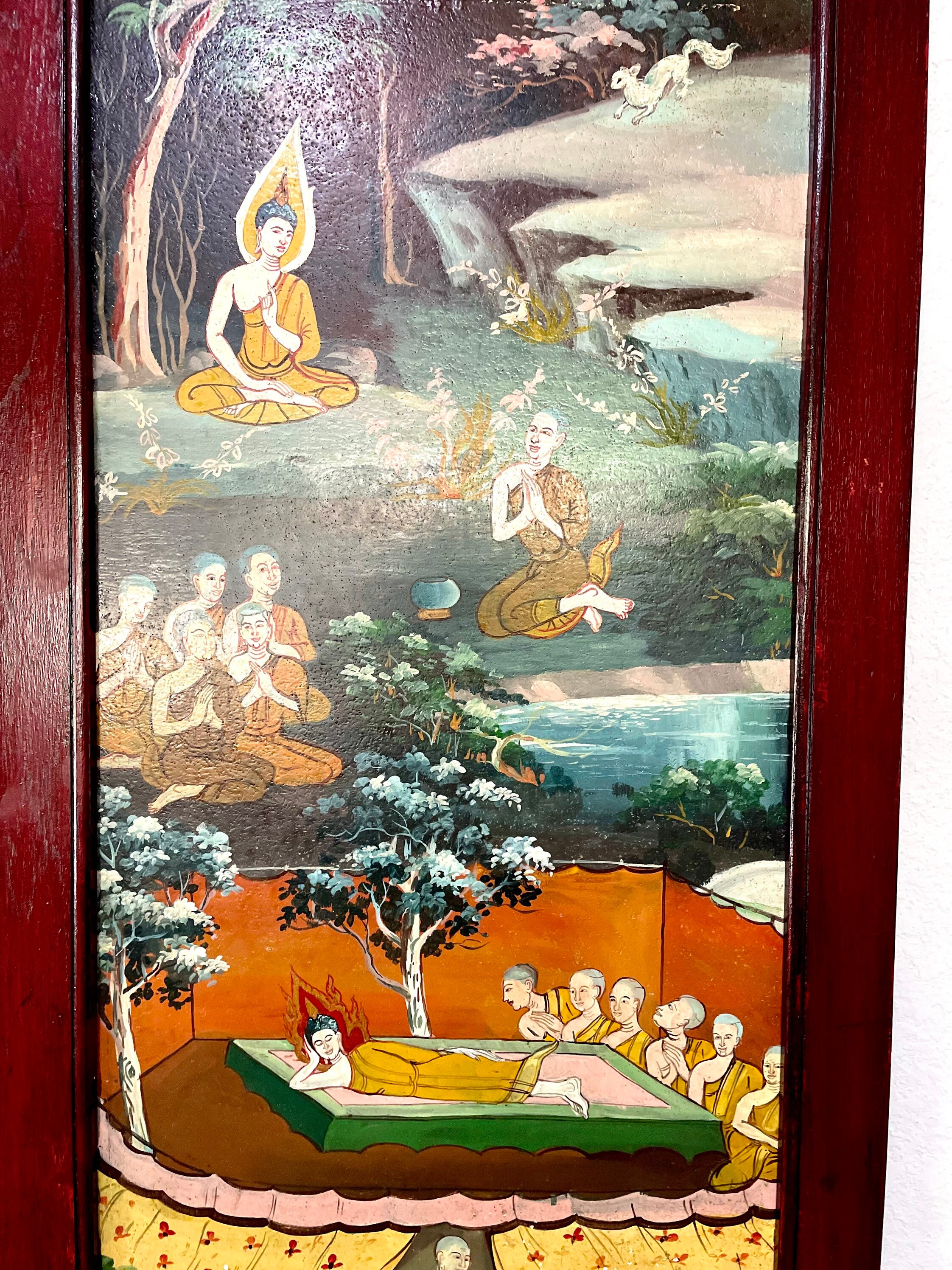 VINTAGE Forest Buddha Scene Painting on Wood (PAIR). - Etsy
