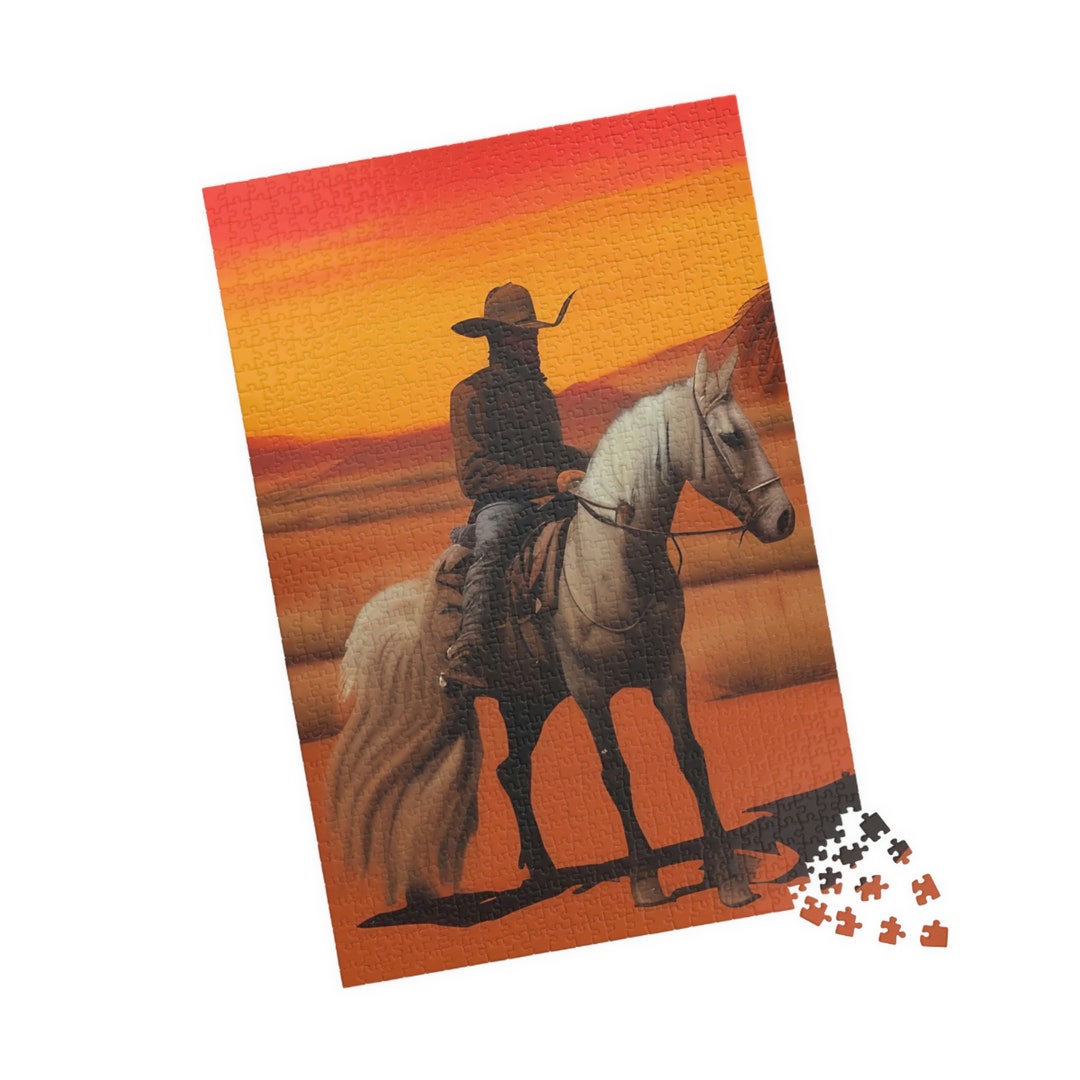 Cowboy Riding in the Sunset Jigsaw Puzzle - Etsy