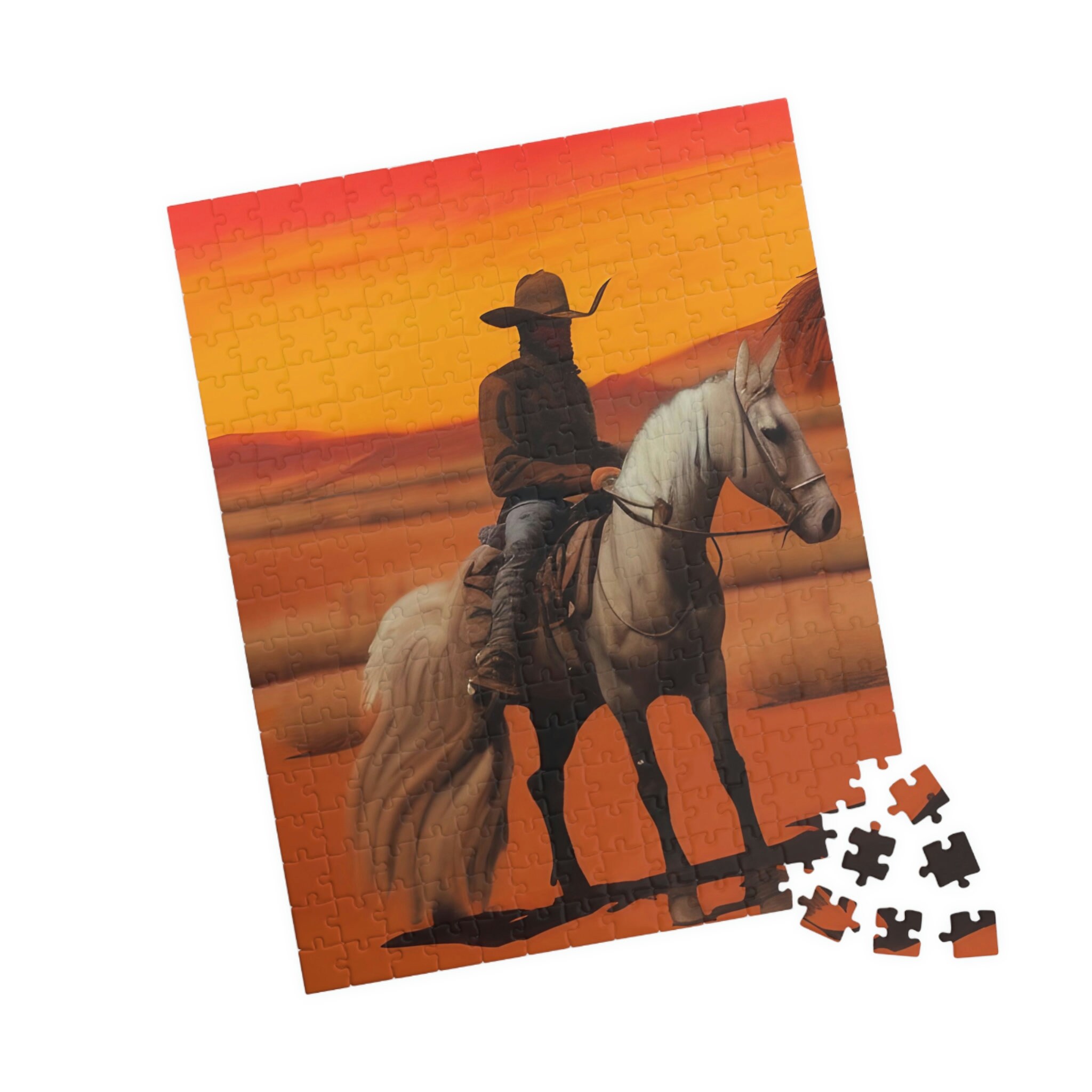 Cowboy Riding in the Sunset Jigsaw Puzzle - Etsy