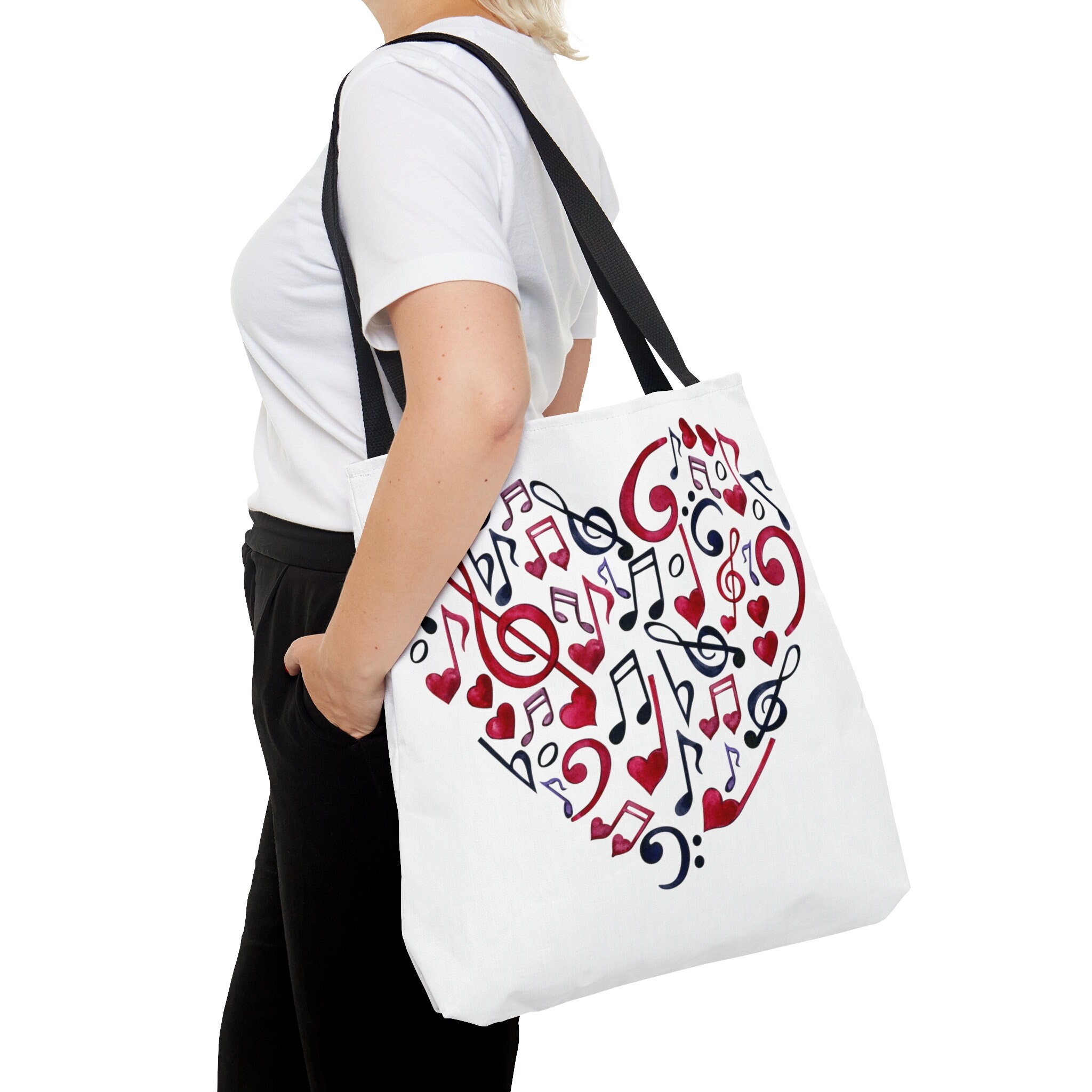 Music Heart Music Notes Red Black Tote Carry All Bag, Gift for Her ...
