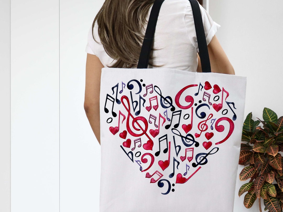 Music Heart Music Notes Red Black Tote Carry All Bag, Gift for Her ...