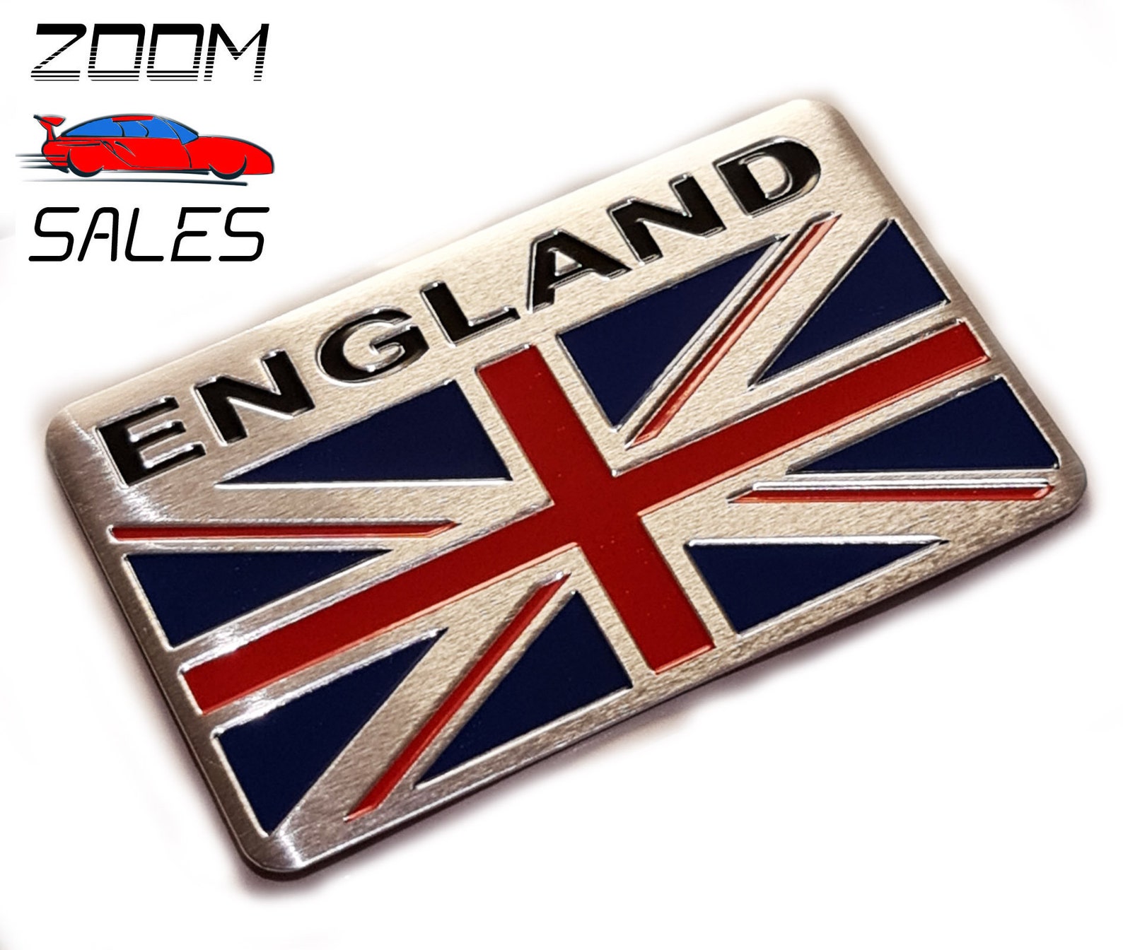 England Union Jack Rectangle Car Badge - Brushed Aluminium Emblem ...