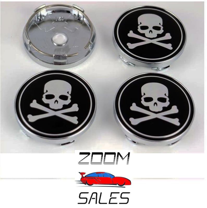 4x 60mm Skull & Bones Centre Caps - Chrome and Black Golf Polo Bora ...