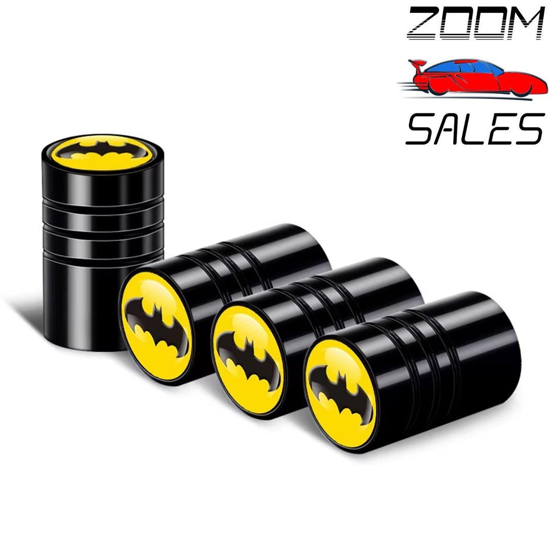 4x BLACK Batman Dust Caps - Tyre Wheel Valve Caps Fits Most Cars Bikes ...
