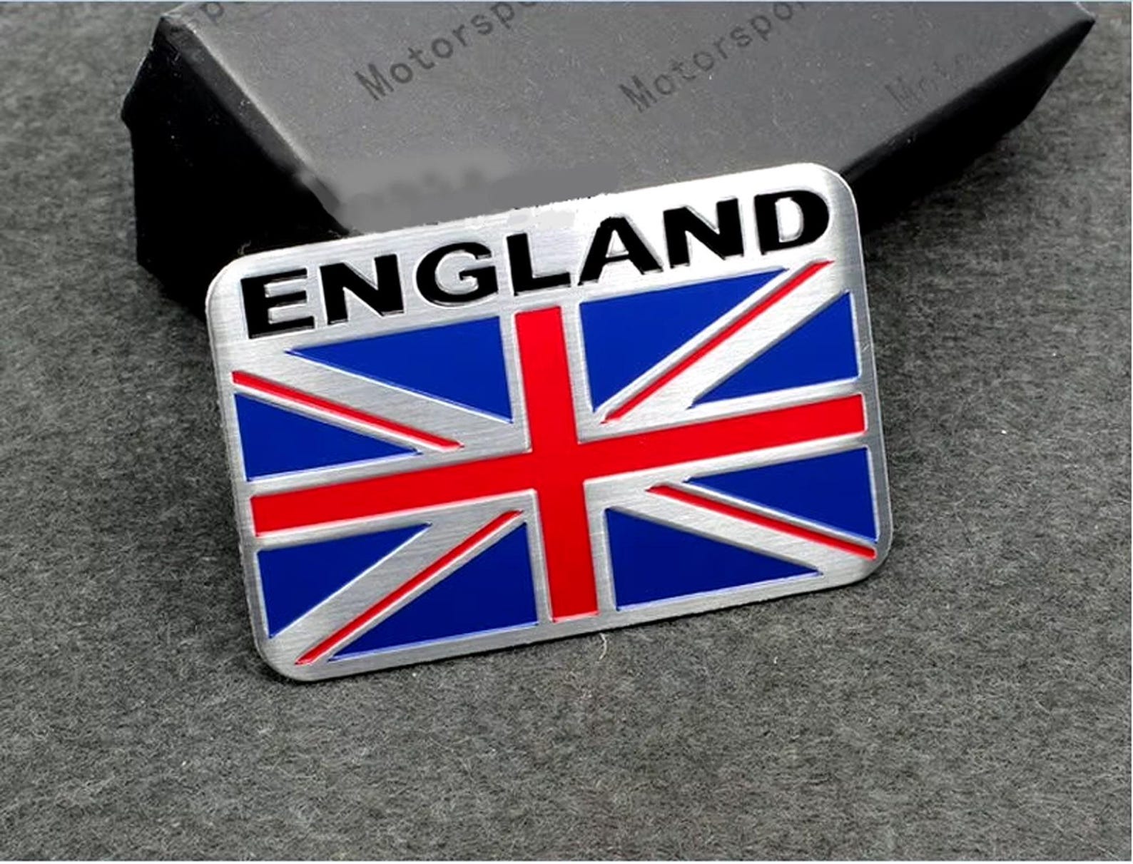 England Union Jack Rectangle Car Badge - Brushed Aluminium Emblem ...