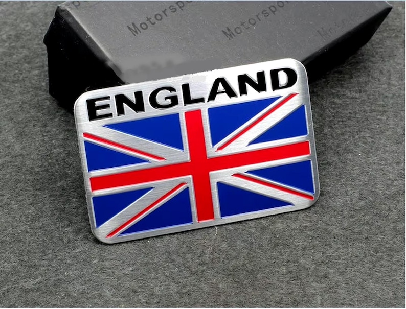 England Union Jack Rectangle Car Badge - Brushed Aluminium Emblem ...