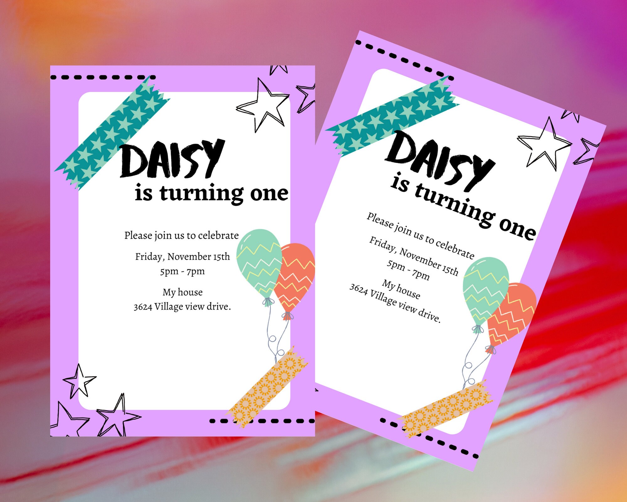 Cute | Purple | Stars | Birthday Invitation | Invitation | Canva ...