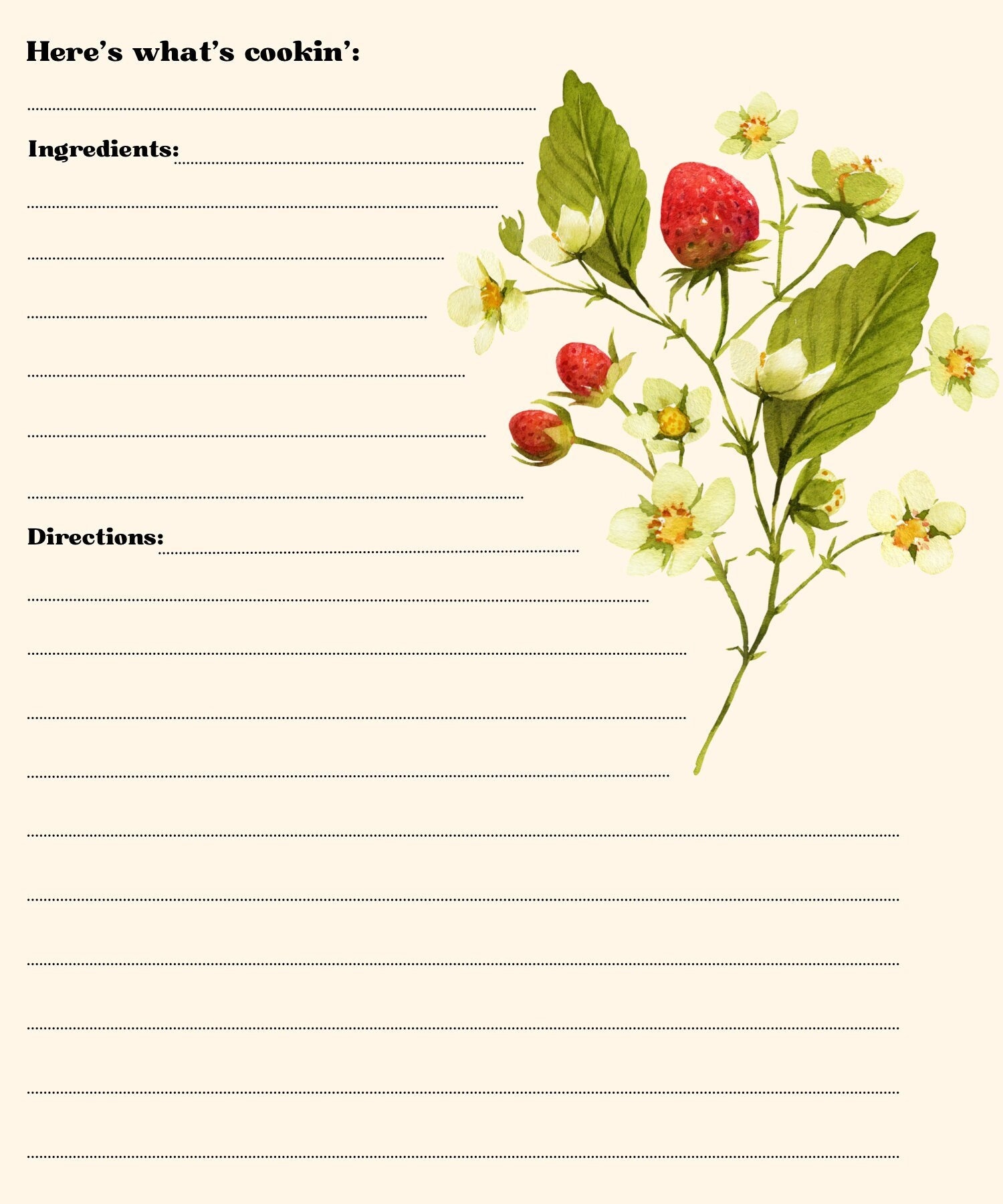 Digital Download Vintage Recipe Card, Printable Retro Recipe Card ...