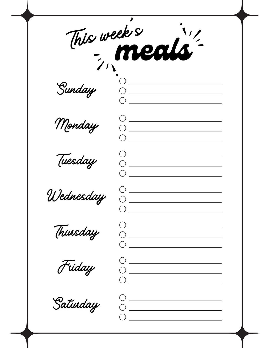 Printable Weekly Meal Plan Sheet, Digital Download Retro Mid Century ...
