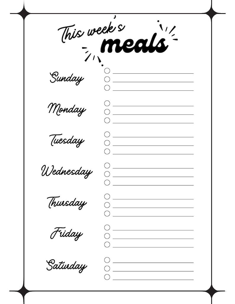 Printable Weekly Meal Plan Sheet, Digital Download Retro Mid Century ...