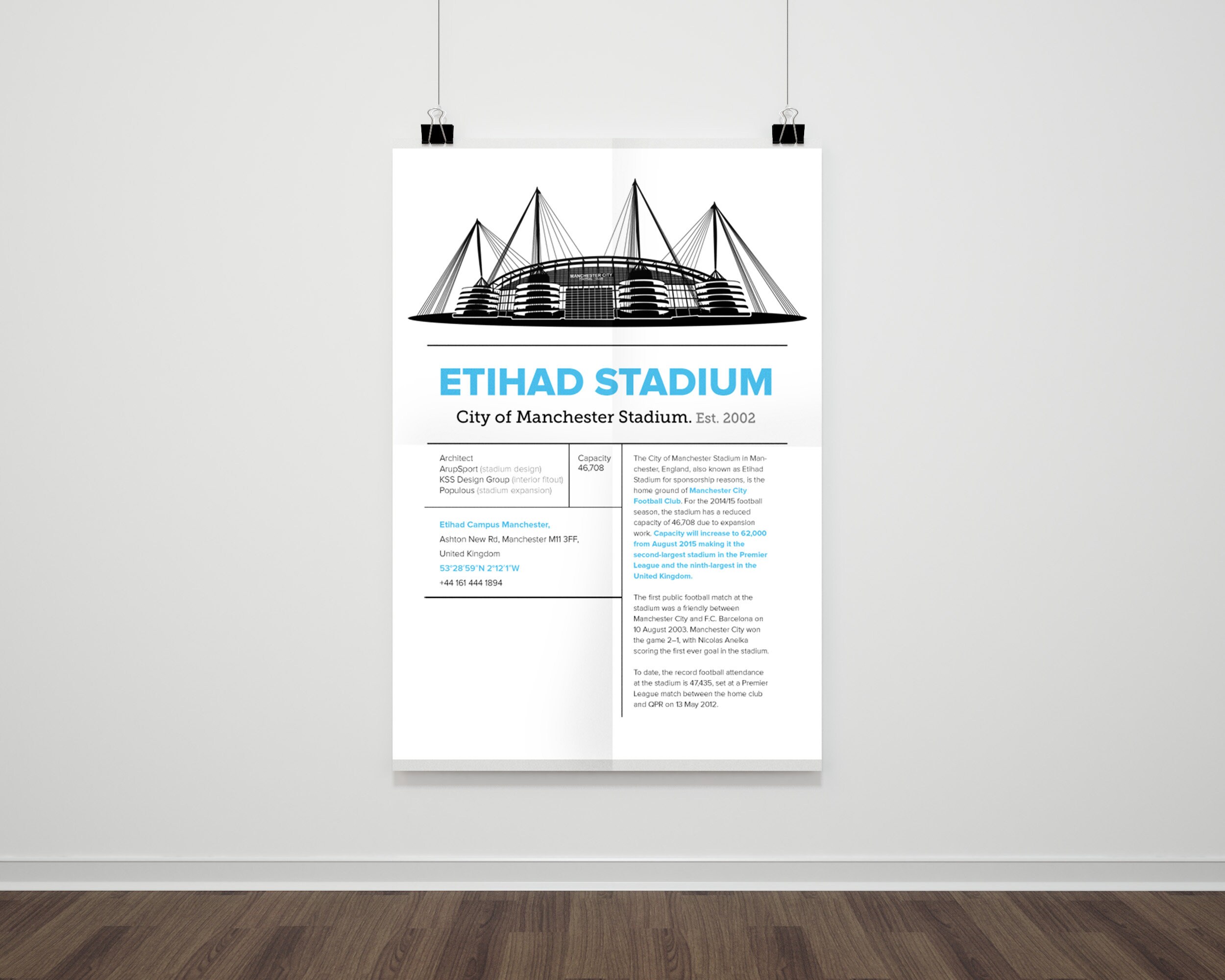Etihad Poster Etihad Stadium Poster Manchester City Stadium - Etsy UK