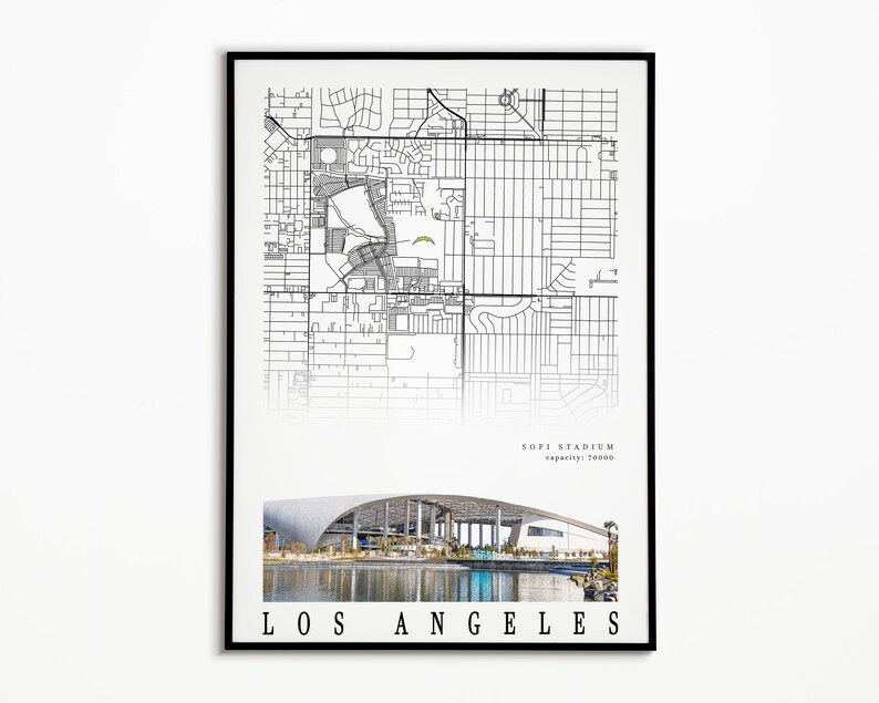 Sofi Stadium Poster Sofi Stadium Map Print Los Angeles Rams and Los ...