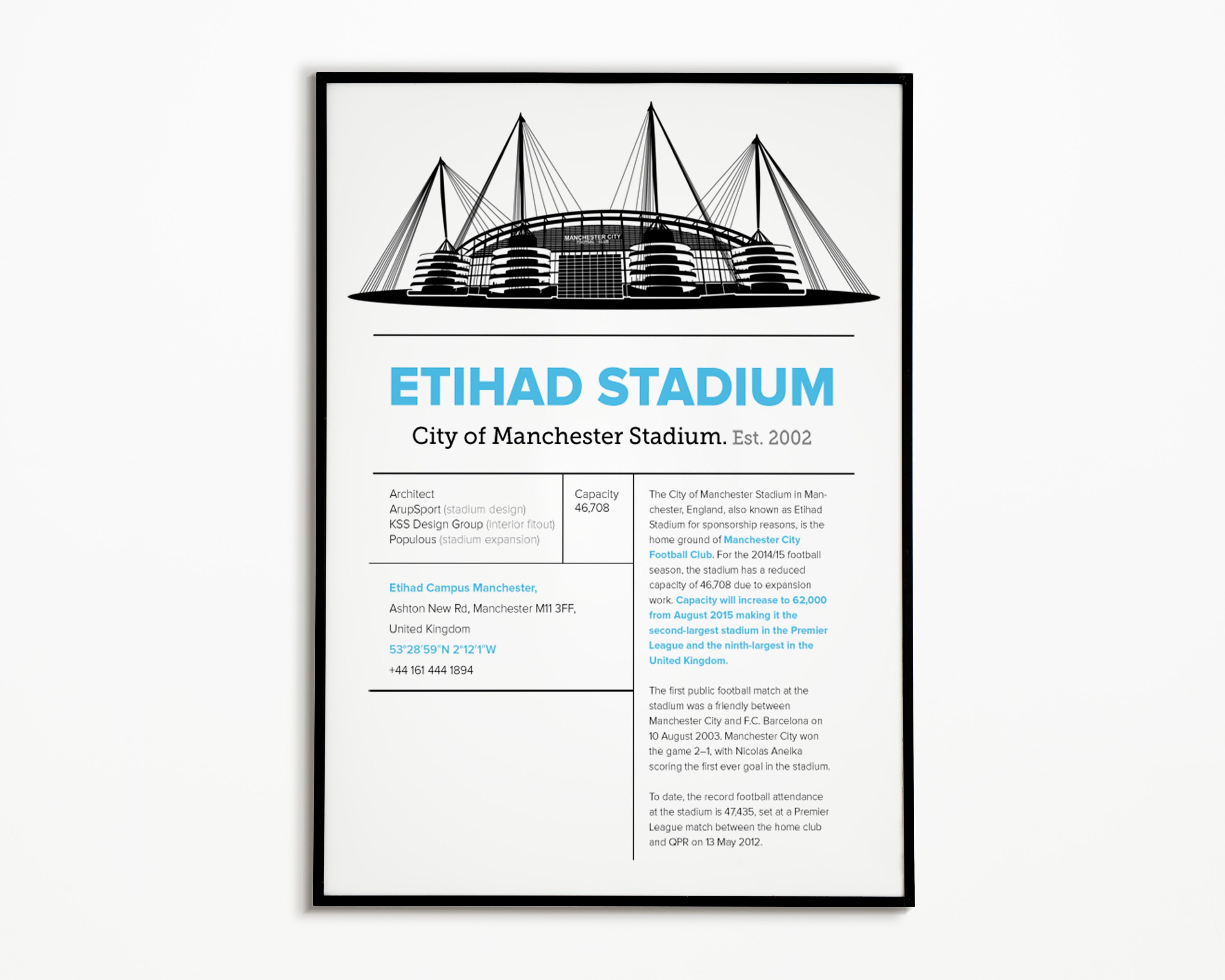 Etihad Poster Etihad Stadium Poster Manchester City Stadium - Etsy UK