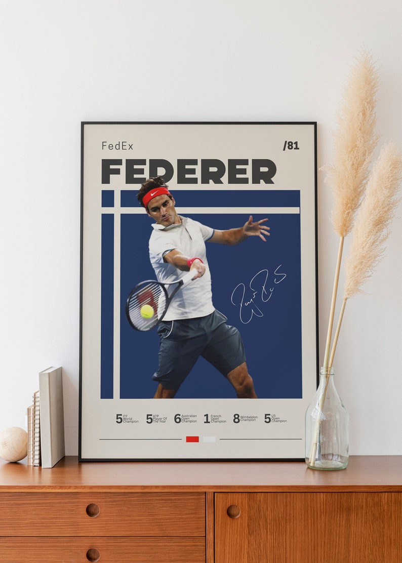 Roger Federer Poster Roger Federer Tennis Poster Sports Wall Decor ...