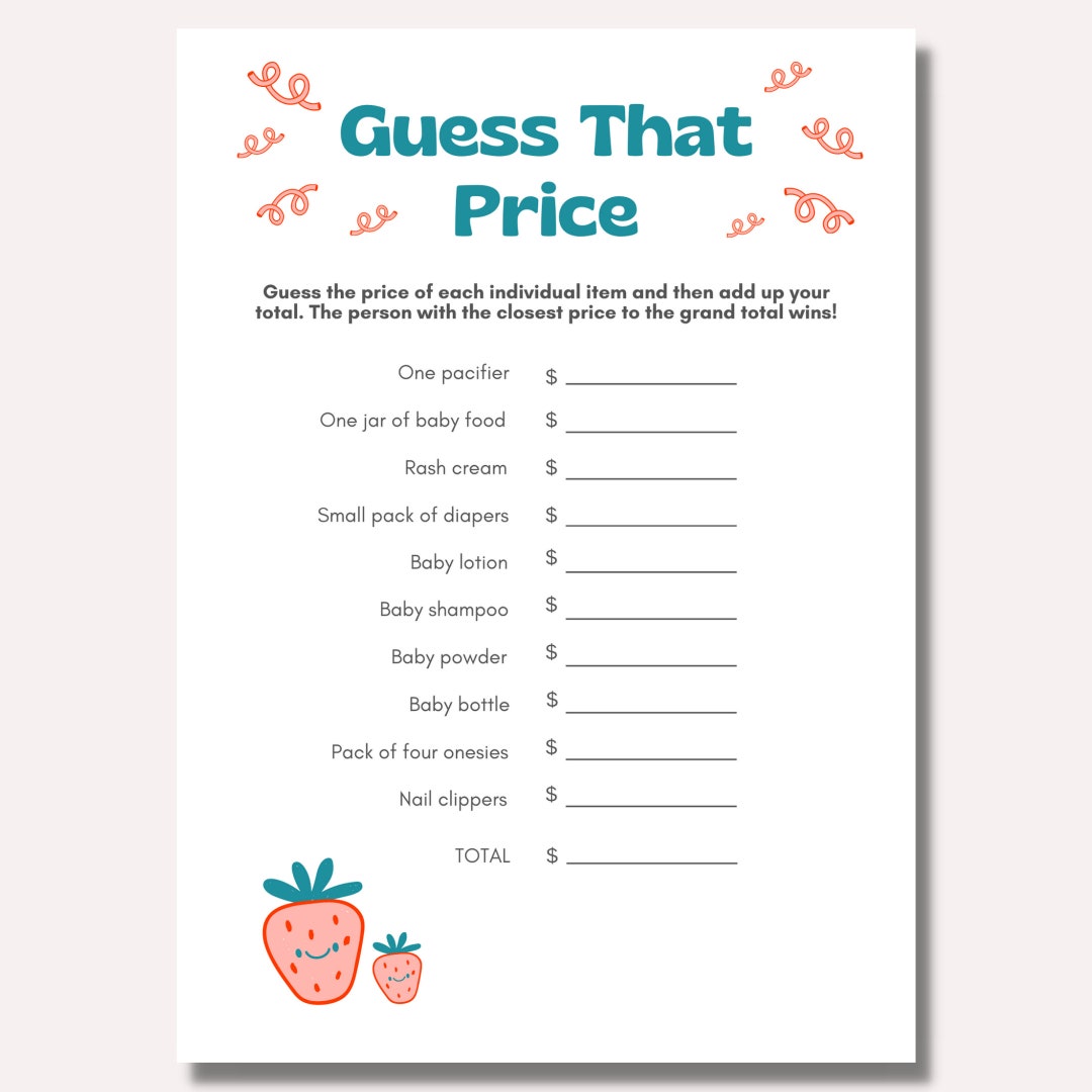 Baby Shower Game, Guess the Price, Price is Right, Character, Printable ...