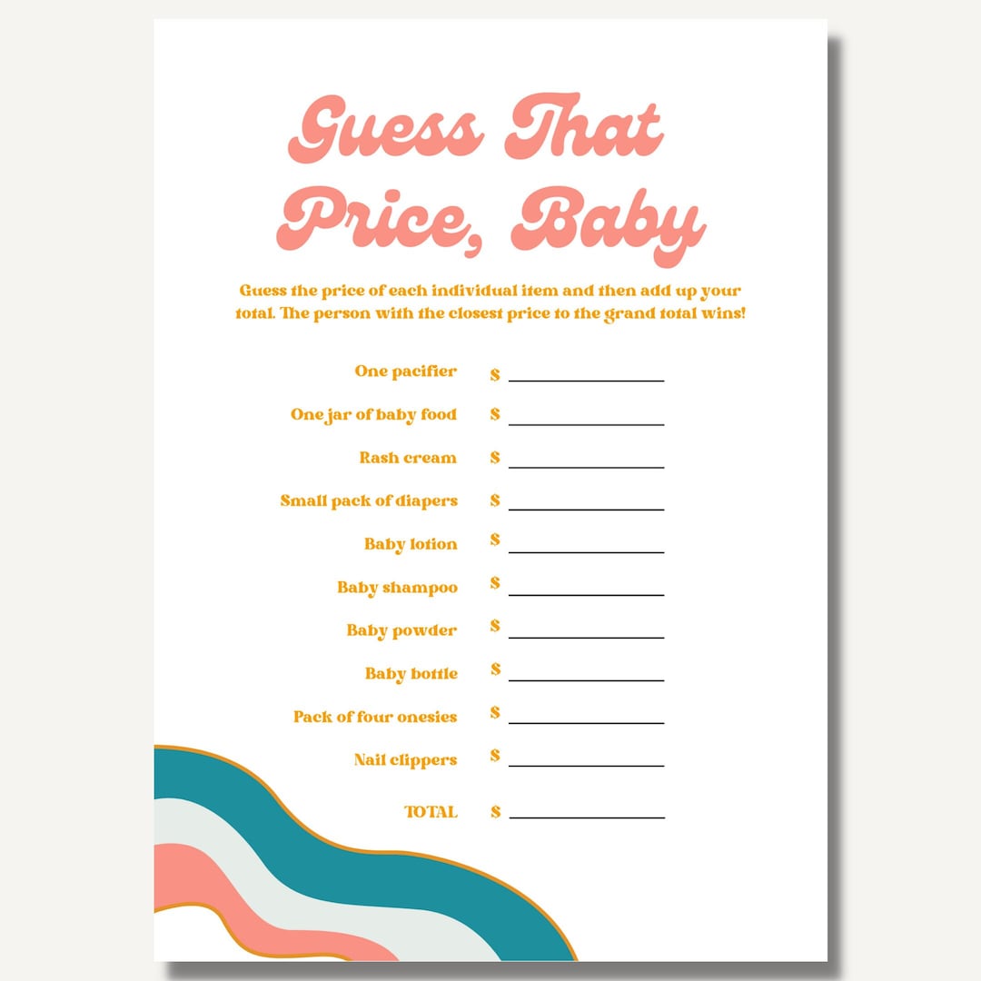 Baby Shower Game, Guess the Price, Price is Right, Retro, 70s ...