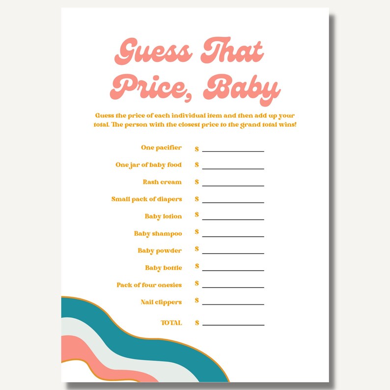 Baby Shower Game, Guess the Price, Price is Right, Retro, 70s ...
