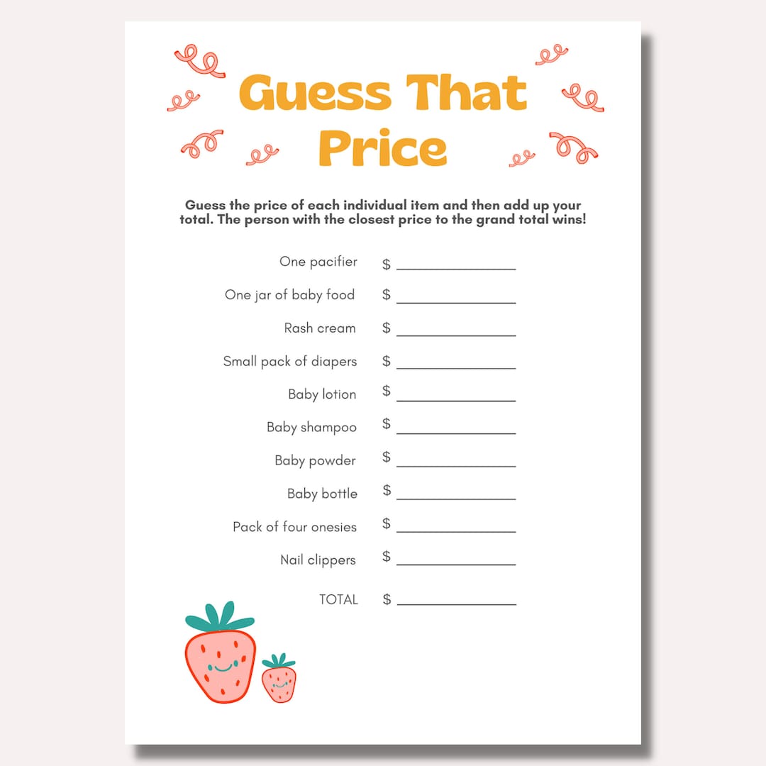 Baby Shower Game, Price is Right, Guess the Price, Character, Printable ...