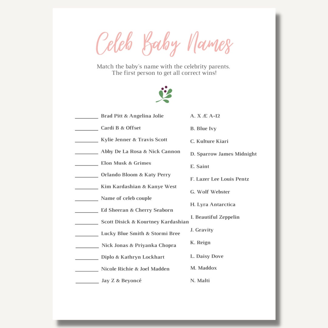 Baby Shower Game, Celebrity Baby Names, Floral, Printable Games ...
