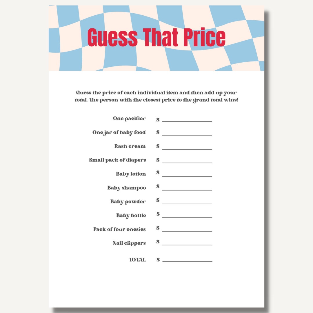 Baby Shower Game, Guess the Price, Price is Right, Retro, 70s ...