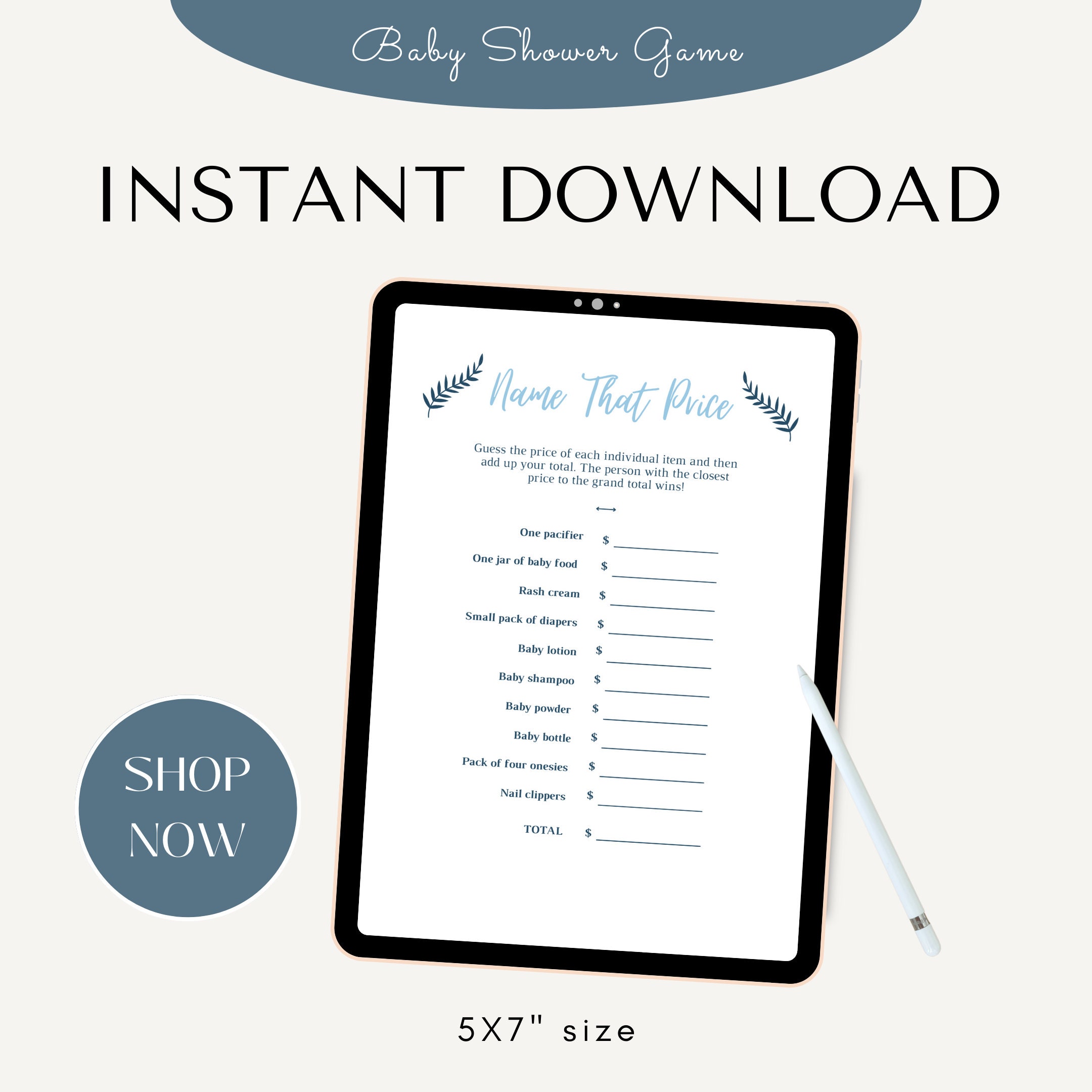 Baby Shower Game, ABC, Guess the Price, Price is Right, Eucalyptus ...