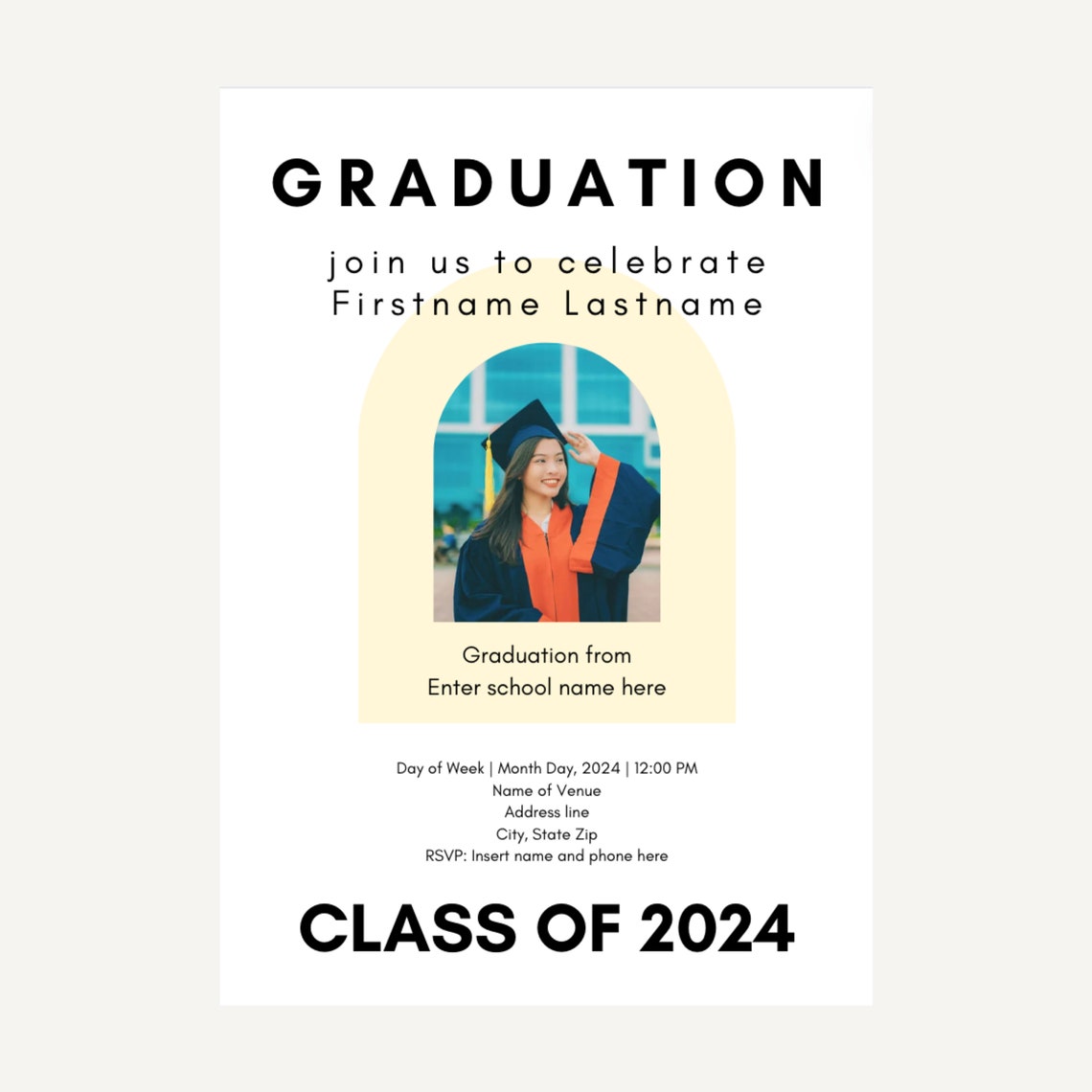 2024 Graduation Invite Card CANVA Template, Senior Invitation Card ...