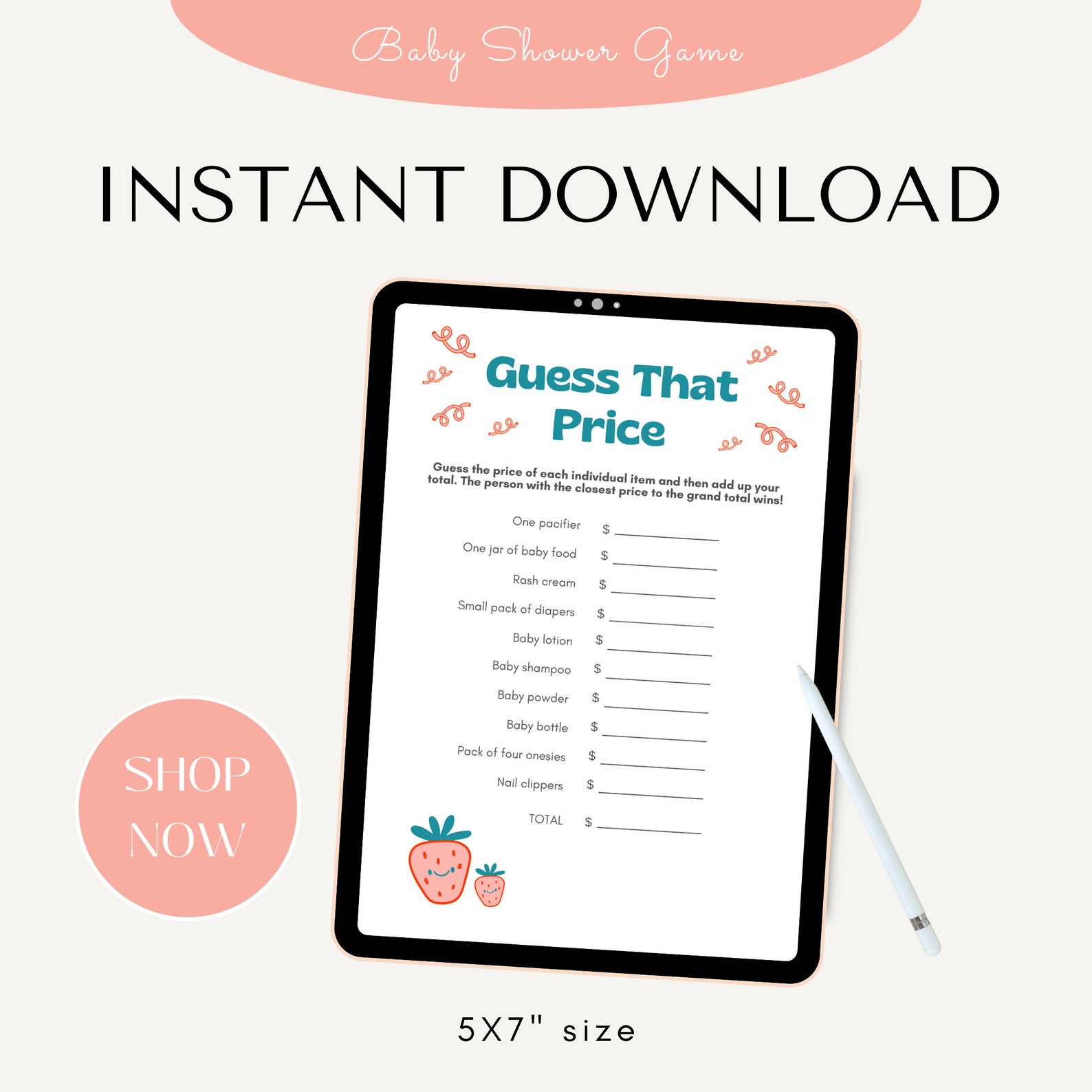 Baby Shower Game, Guess the Price, Price is Right, Character, Printable ...