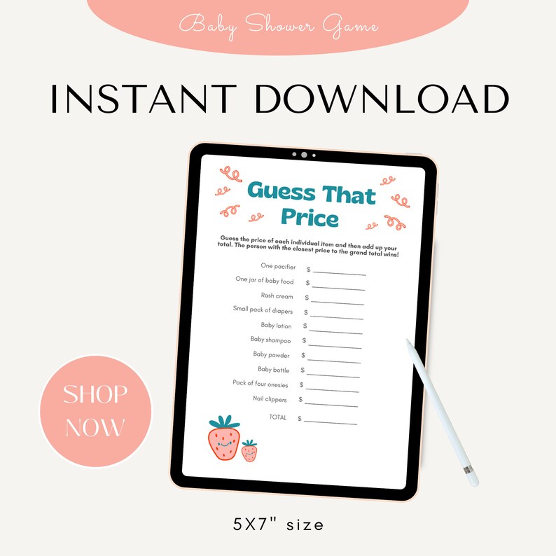 Baby Shower Game, Guess the Price, Price is Right, Character, Printable ...